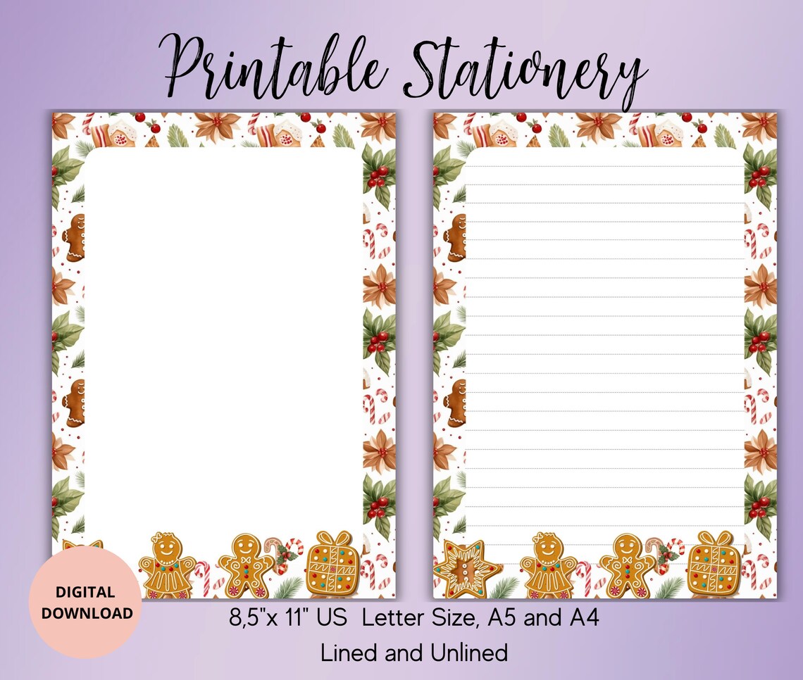 Christmas Gingerbread Printable Stationery-christmas Stationary Holiday ...