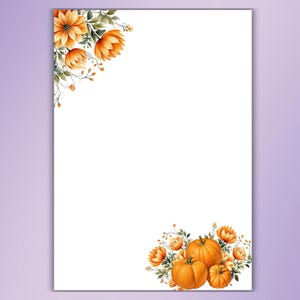 Pumpkin With Flowers Stationery,autumn Printable Stationary,pen Pal ...