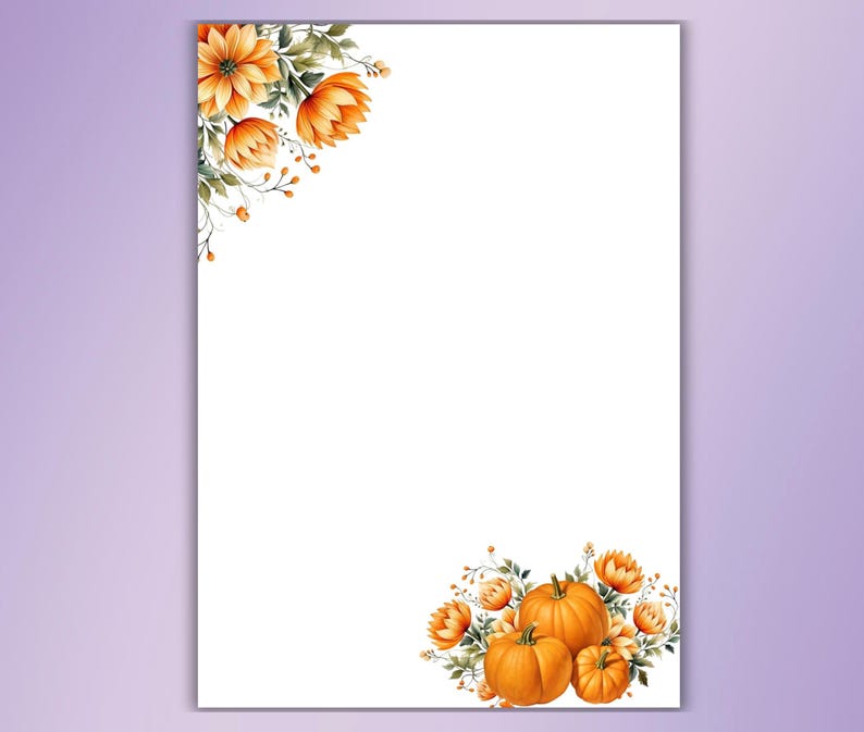 Pumpkin With Flowers Stationery,autumn Printable Stationary,pen Pal ...