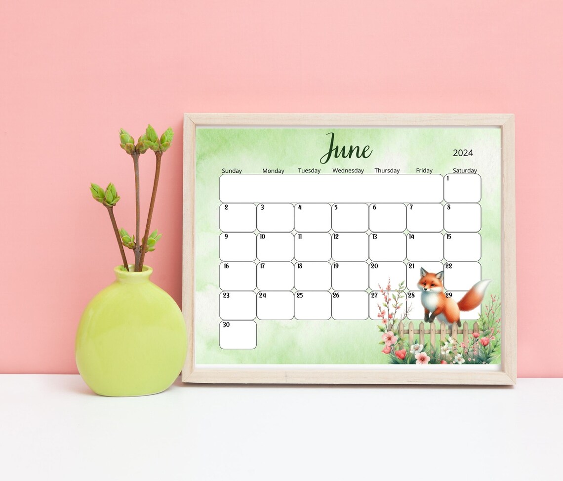 June 2024 Editable Calendar-printable Summer Monthly Planner-fox Kids ...