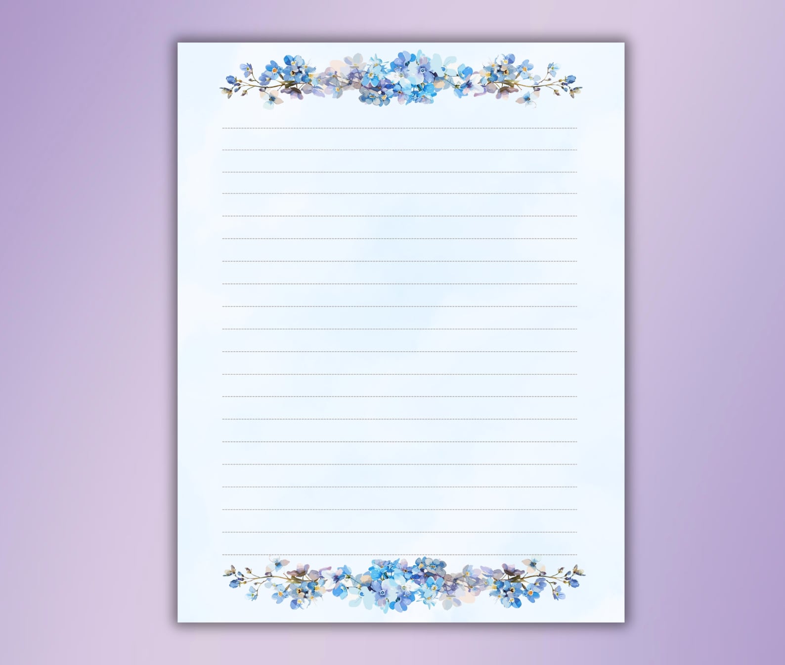 Blue Flower Printable Stationery-watercolor Flower Stationary-digital ...