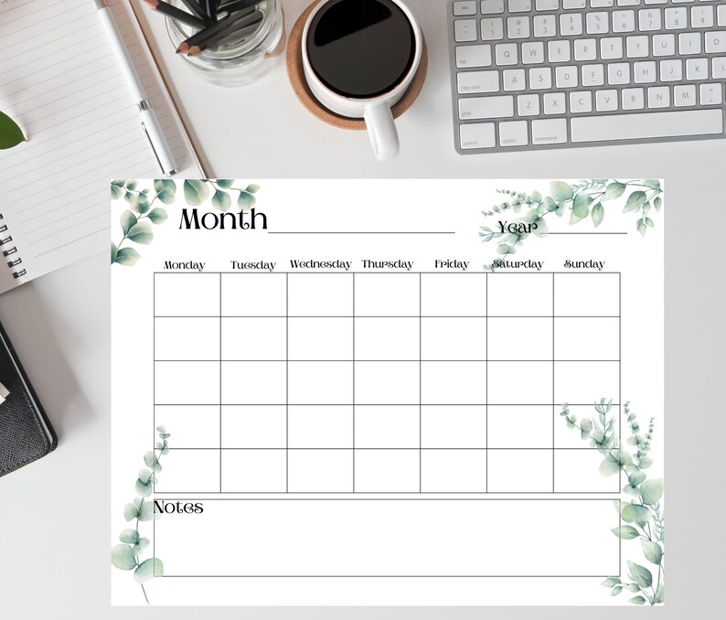 Blank Month Calendar-open Calendar Landscape-printable Editable ...
