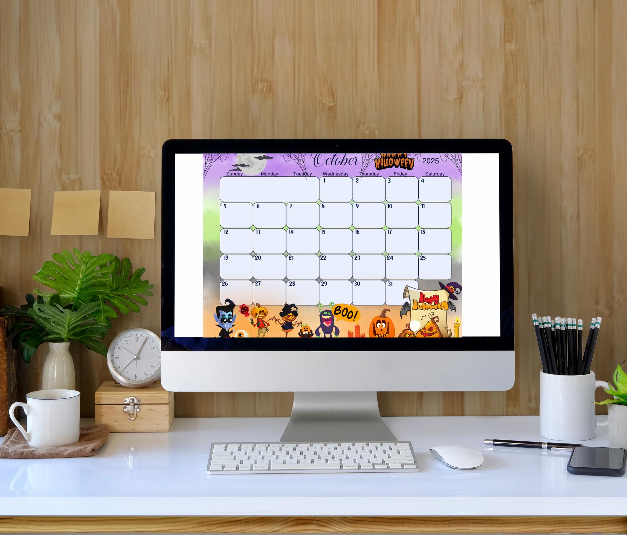 EDITABLE October 2025 Calendar-cute Spooky Halloween 2025 Planner ...