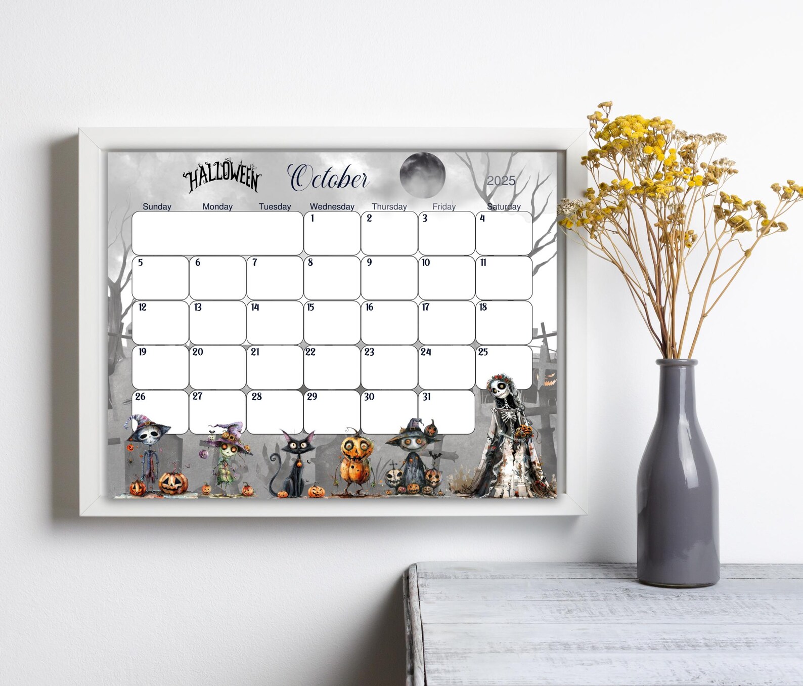 EDITABLE October 2025 Calendar-cute Spooky Halloween 2025 Planner-witch ...