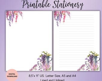Watering Can W/ Flowers Printable Stationery Floral Stationary Flower ...
