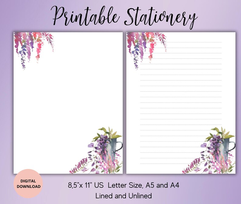Printable Stationary,floral Flower Printable Stationery,botanical ...