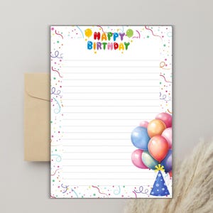 Happy Birthday Printable Stationery-birthday Writing Paper Unlined ...