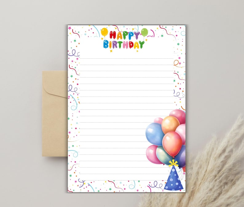 Happy Birthday Printable Stationery-birthday Writing Paper Unlined ...