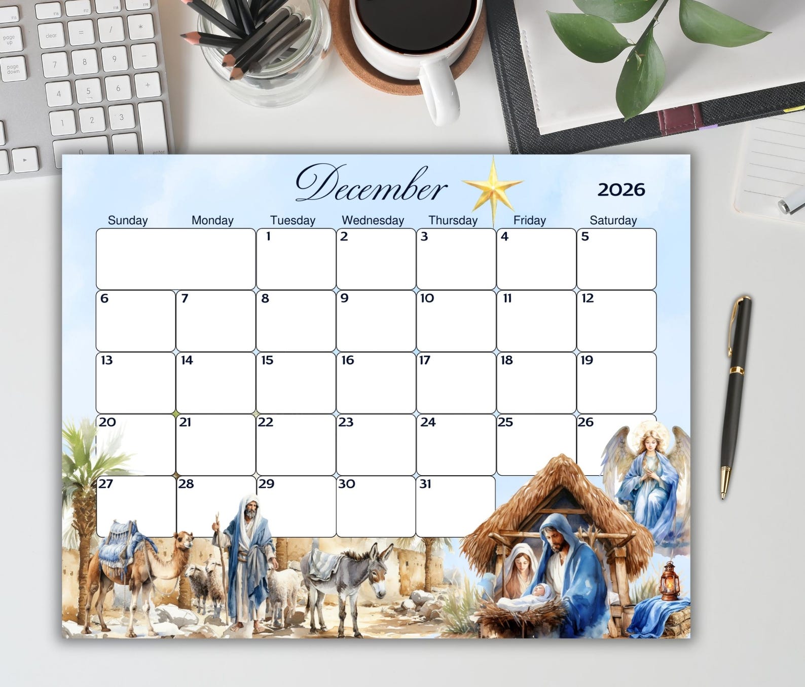 Nativity Religious Fillable Monthly Planner-christian Christmas ...
