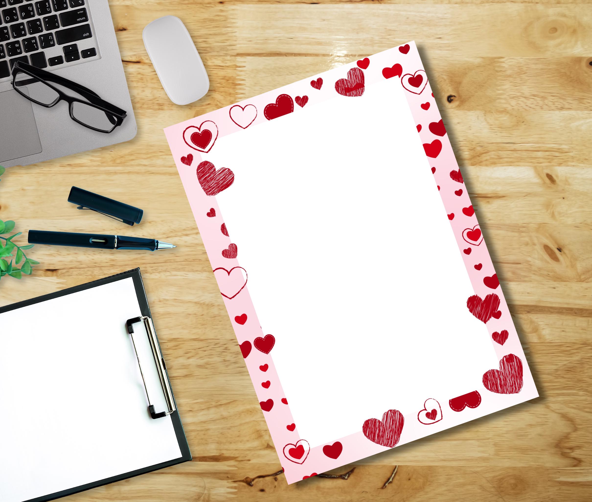 Hearts Printable Stationery-valentine's Day Printable Writing Paper ...