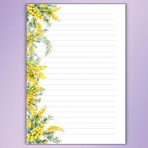 Mimosa Printable Stationery-spring Flower Writing Paper Set Unlined ...