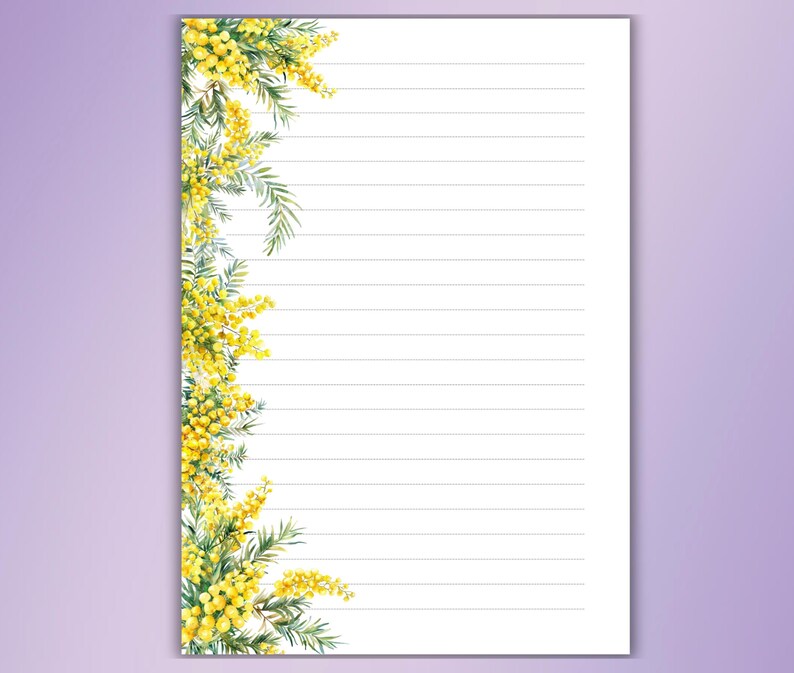 Mimosa Printable Stationery-spring Flower Writing Paper Set Unlined ...