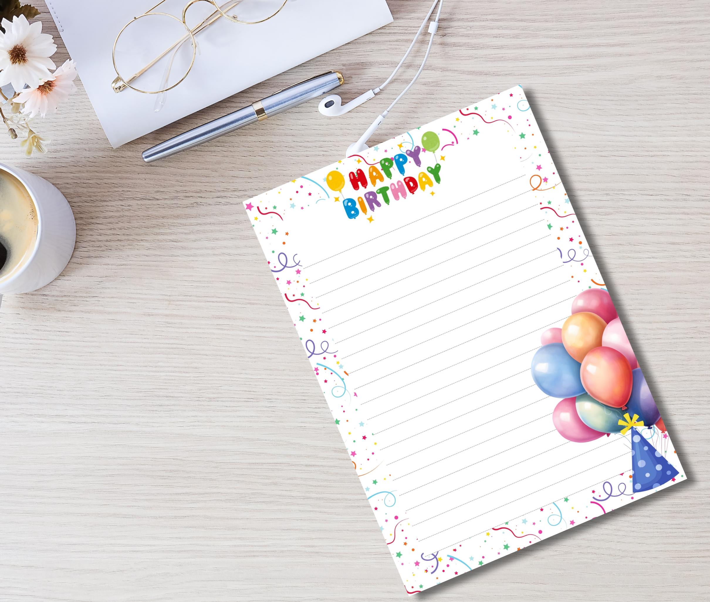 Happy Birthday Printable Stationery-birthday Writing Paper Unlined ...