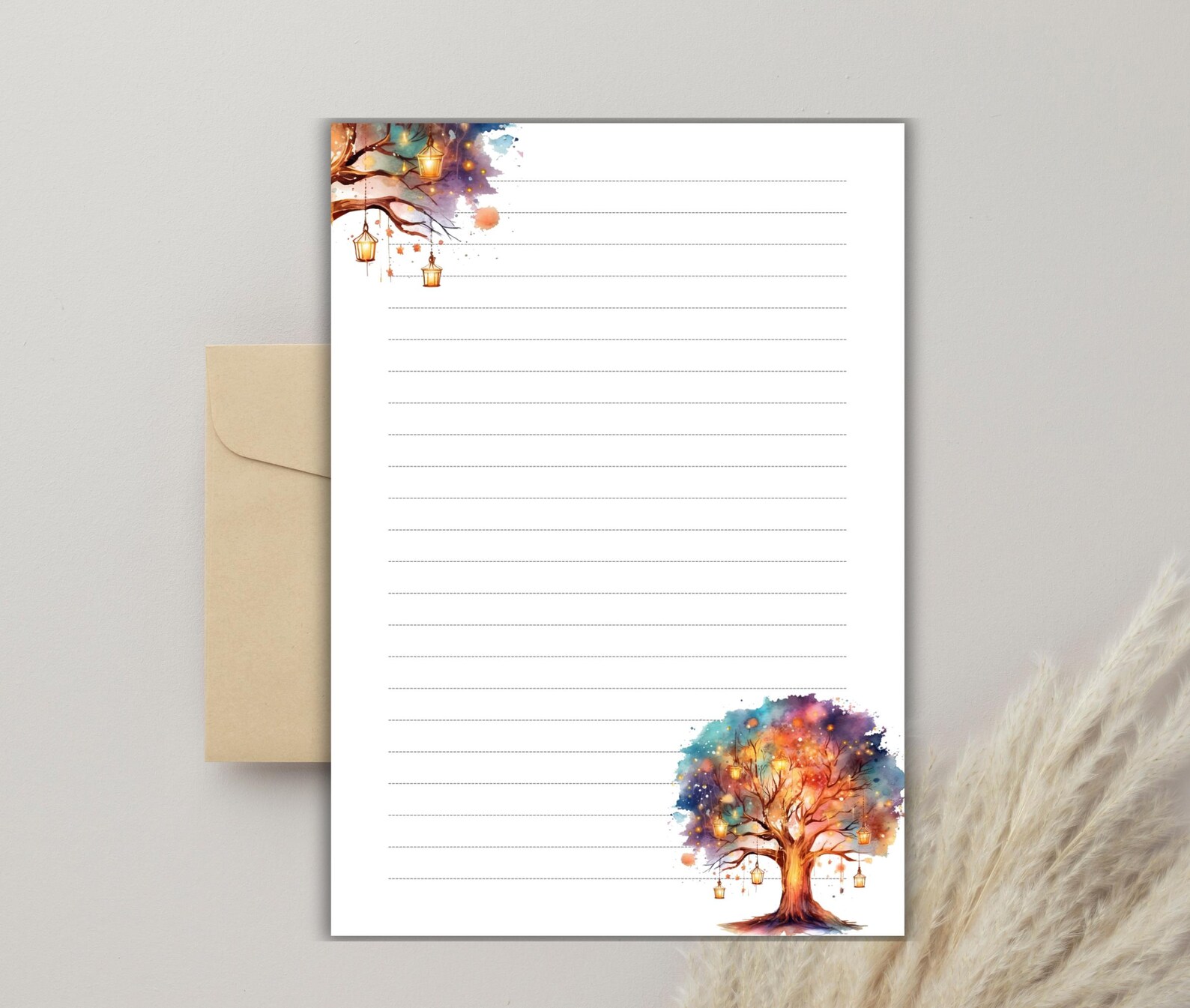 Autumn Tree Printable Stationary-watercolor Tree Digital Letter-tree ...
