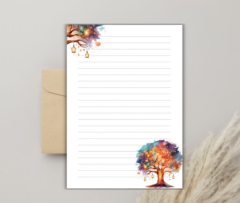 Autumn Tree Printable Stationary-watercolor Tree Digital Letter-tree ...