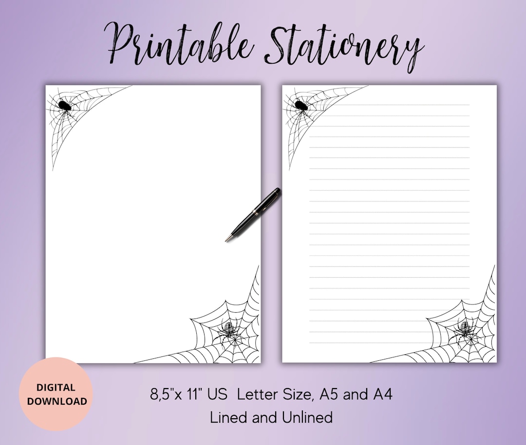 Spider Printable Stationary-halloween Printable Stationery-spider Web ...