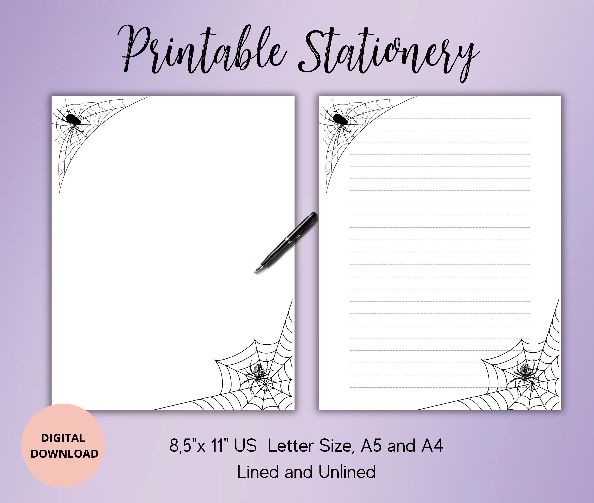 Spider Printable Stationary-halloween Printable Stationery-spider Web ...
