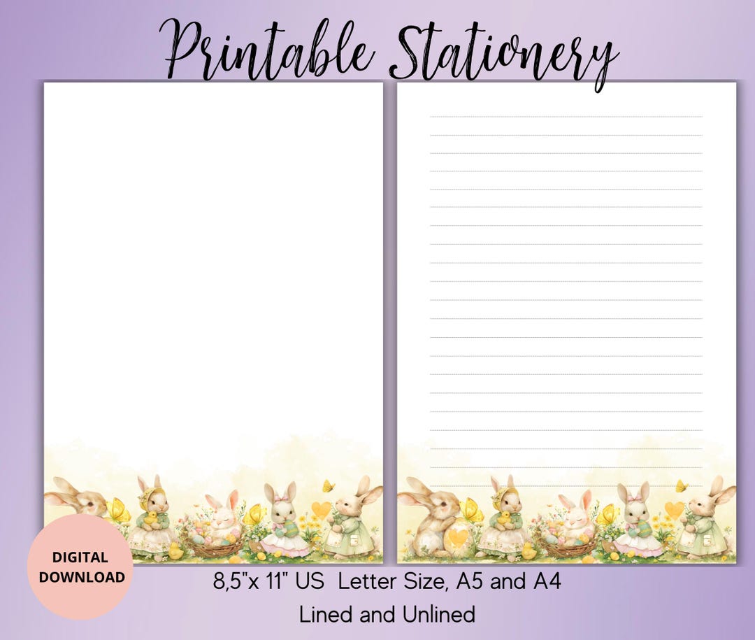 Bunnies Printable Stationery-happy Easter Printable Writing Paper Lined ...