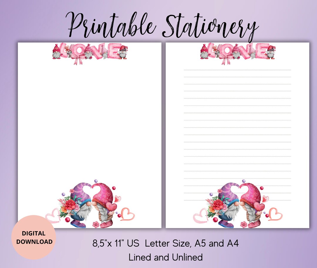 Gnome Printable Stationery-love Gnome Stationary-valentine's Day ...