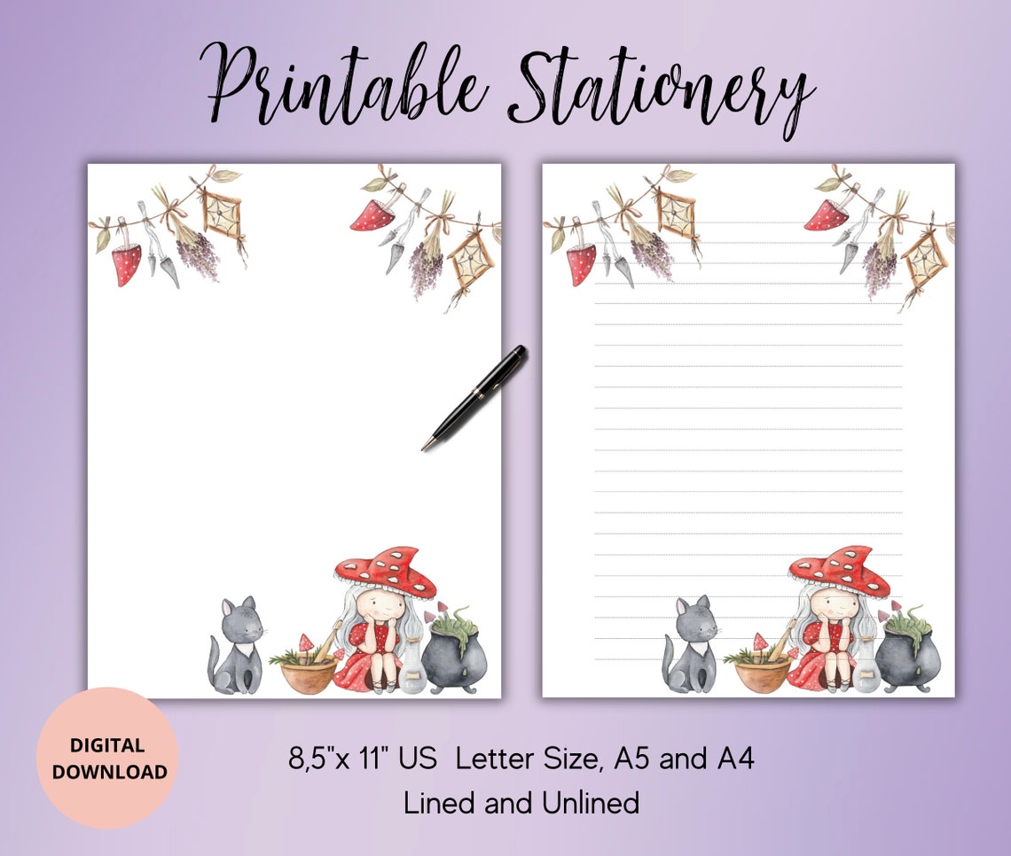 Witches Printable Stationery,digital Custom Stationery,kids Stationary ...
