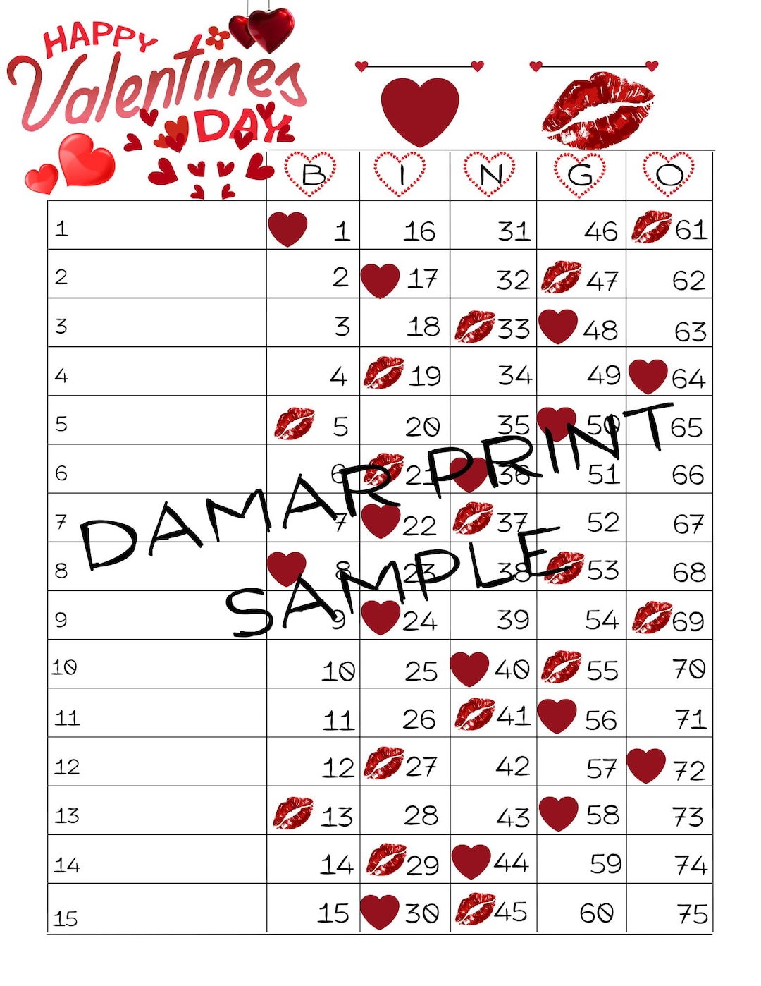 Valentine's Bingo Boards - Instant Download -valentine's Day Love Bingo ...