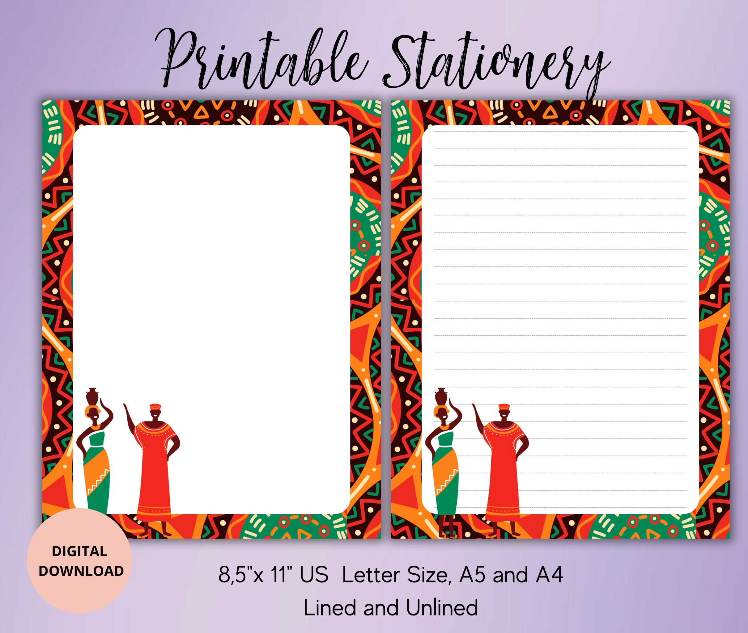 African Motif Printable Stationery-african Style Writing Paper A4/a5 ...