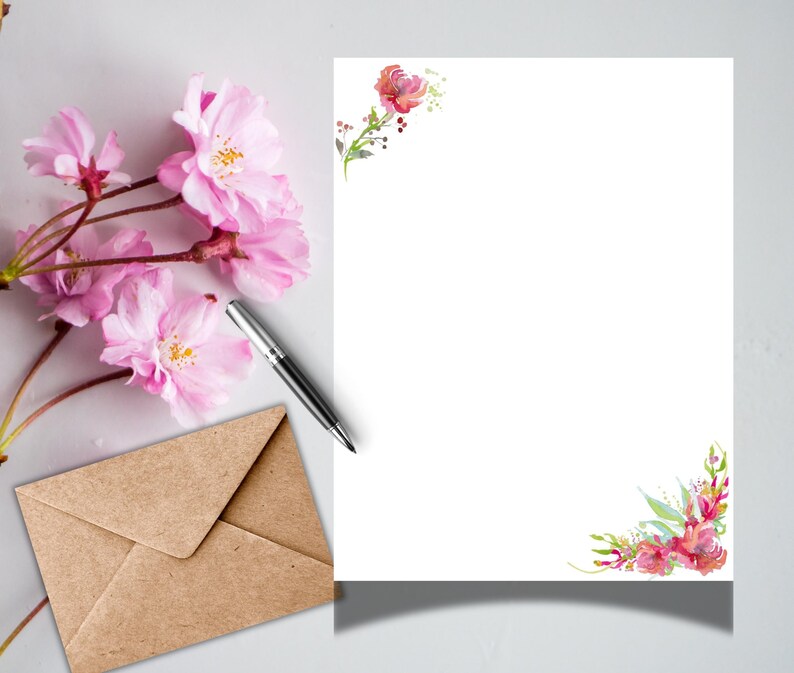 Watercolor Flower Printable Sttaionery-flower Writing Paper Set A4/A5 ...