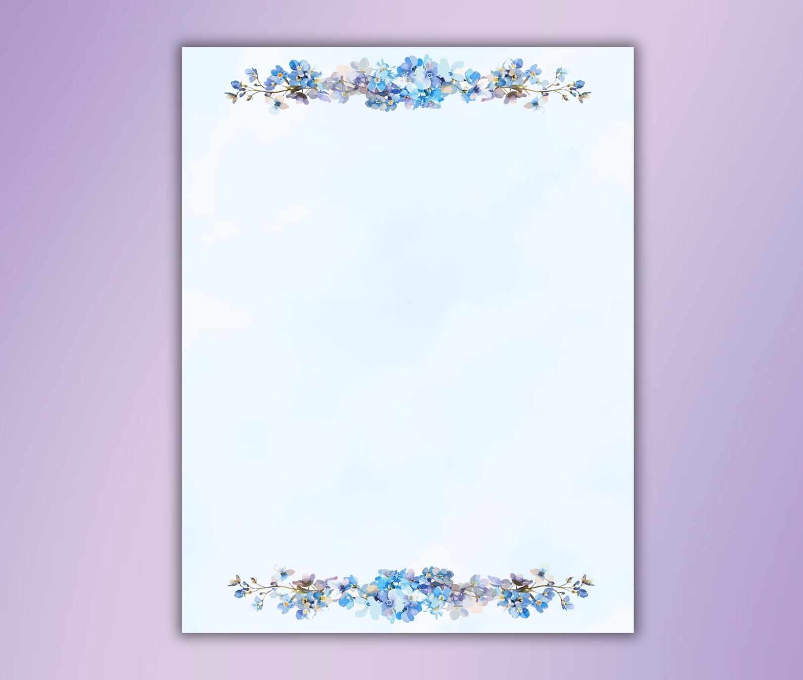 Blue Flower Printable Stationery-watercolor Flower Stationary-digital ...