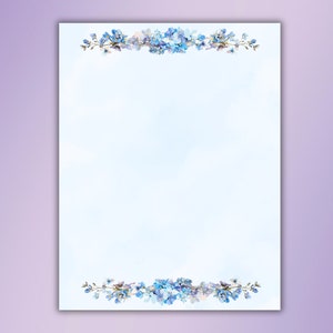 Blue Flower Printable Stationery-watercolor Flower Stationary-digital ...
