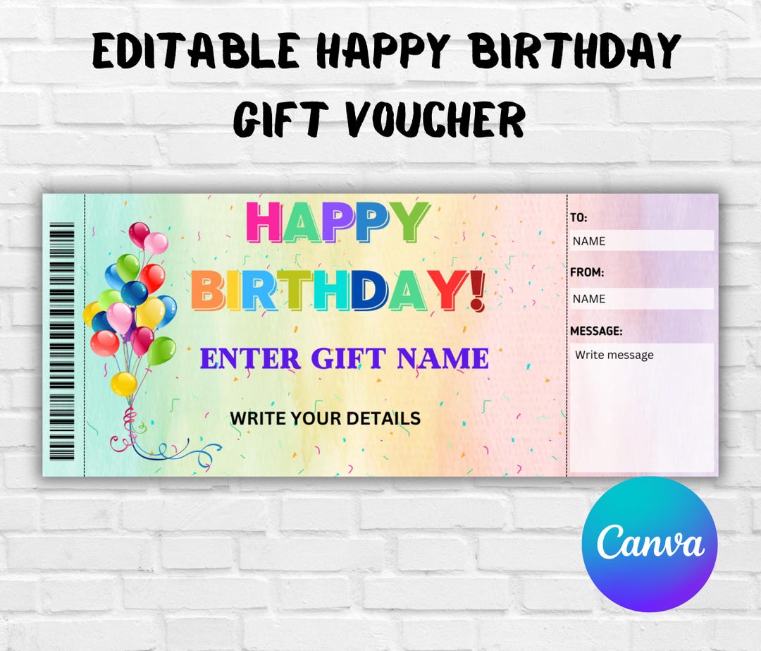 Happy Birthday Certificate-editable Gift Voucher-birthday Gift Coupon ...