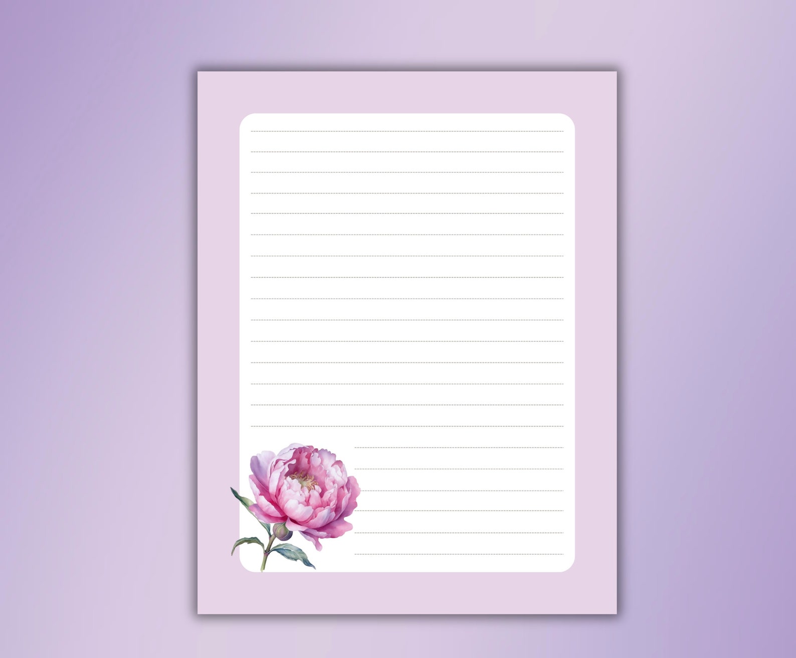 Flower 5 Designs Printable Stationery Set-flower Writing Set Lined A4 ...
