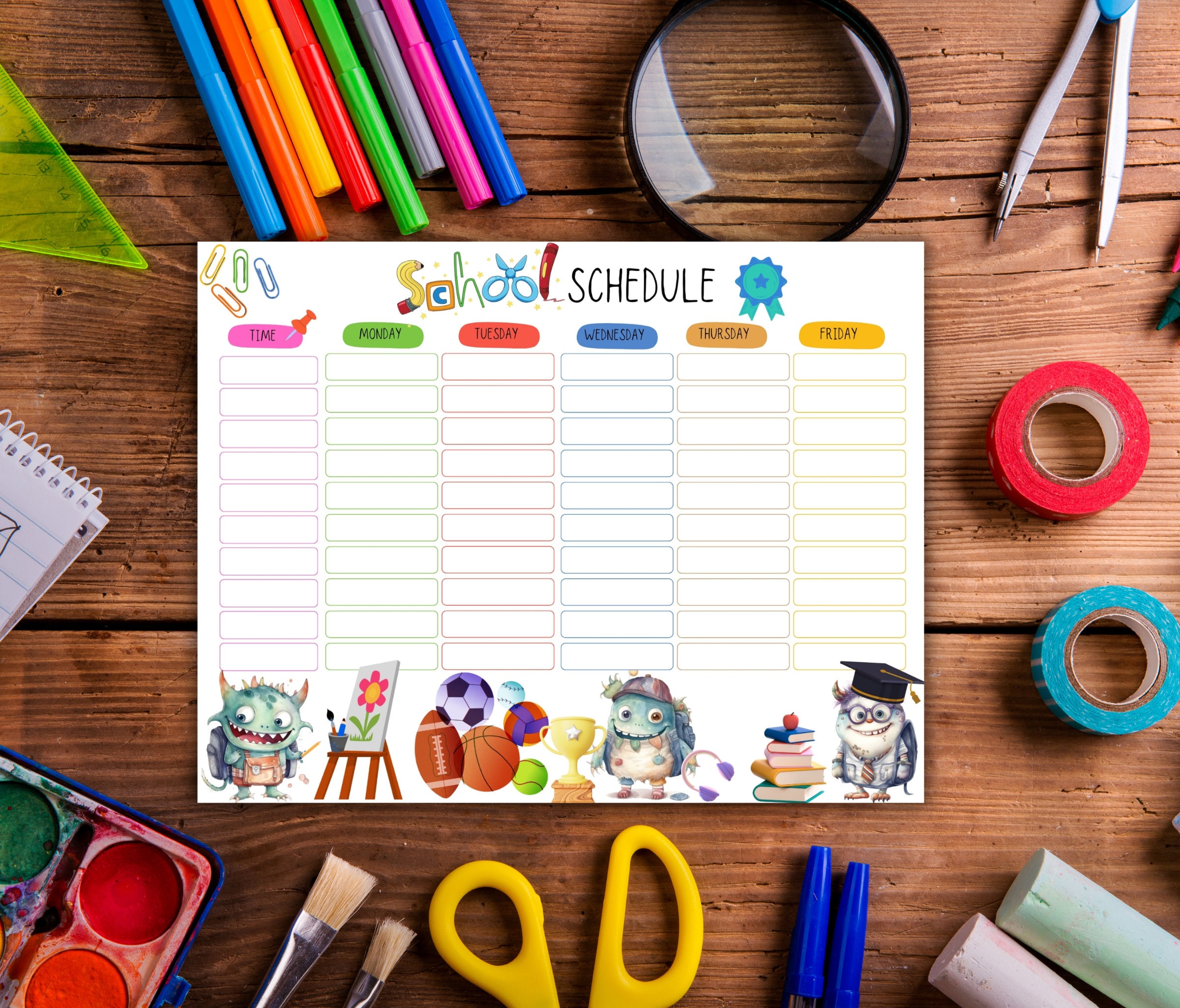 Editable Printable School Schedule for Kids-school Supplies Theme-kids ...