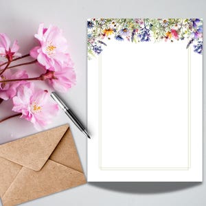 Wildflowers Printable Stationery Set-flower Writing Paper Lined,unlined ...