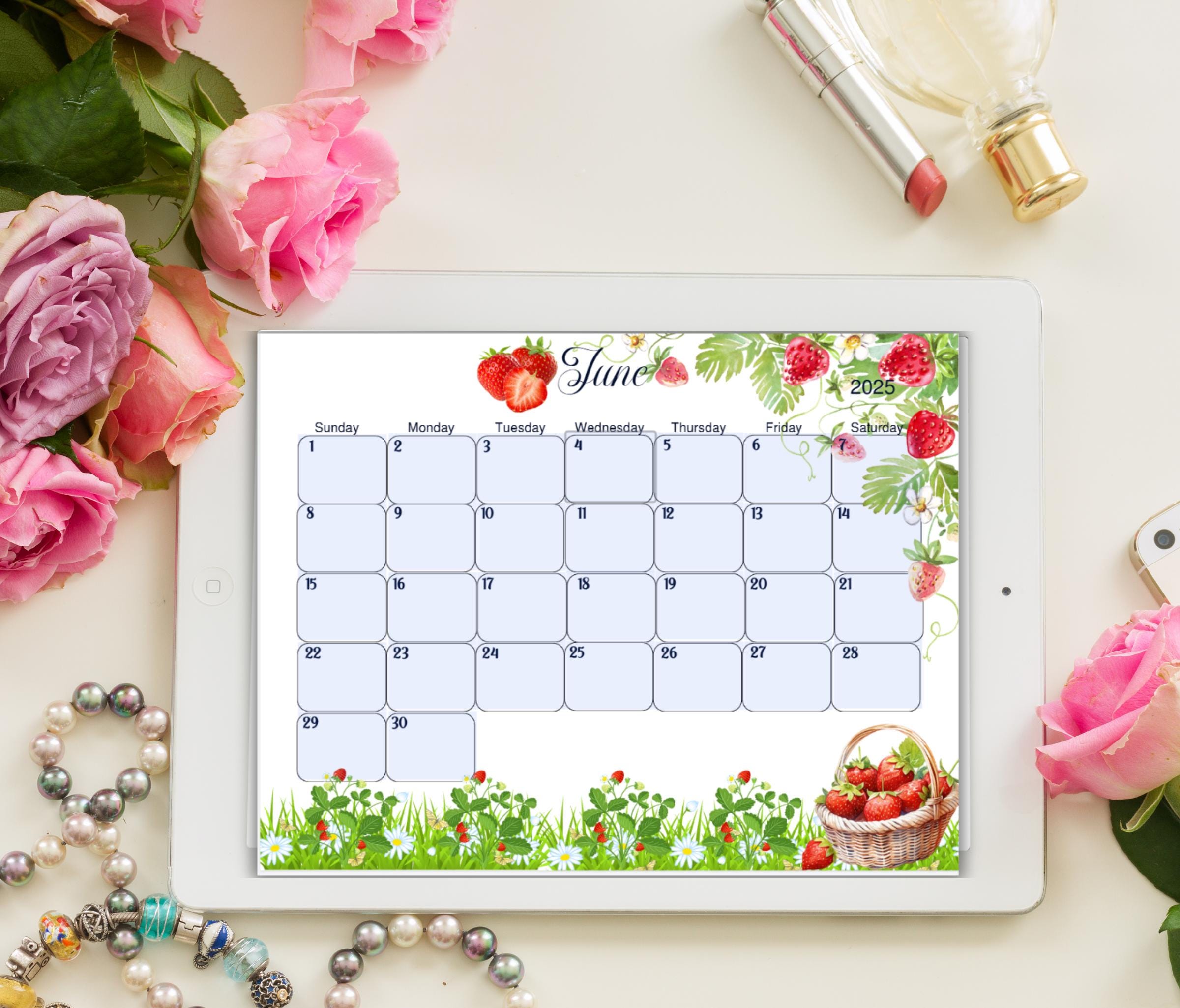 June 2025 Editable Printable Calendar-strawberry Summer Printable ...