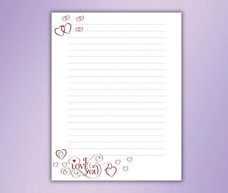 I LOVE YOU Printable Stationery-heart Stationary-valentine Heart ...