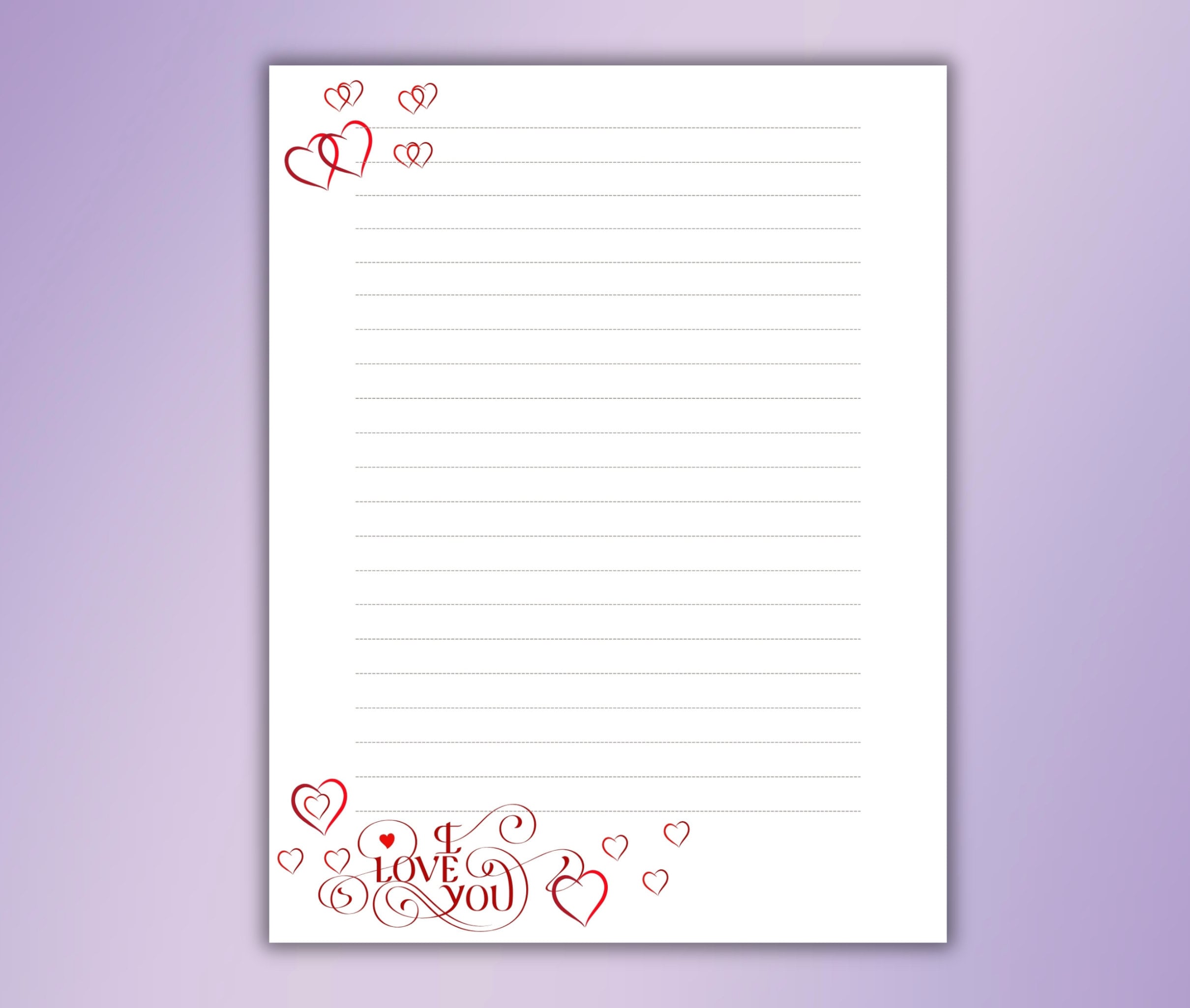 I LOVE YOU Printable Stationery-heart Stationary-valentine Heart ...