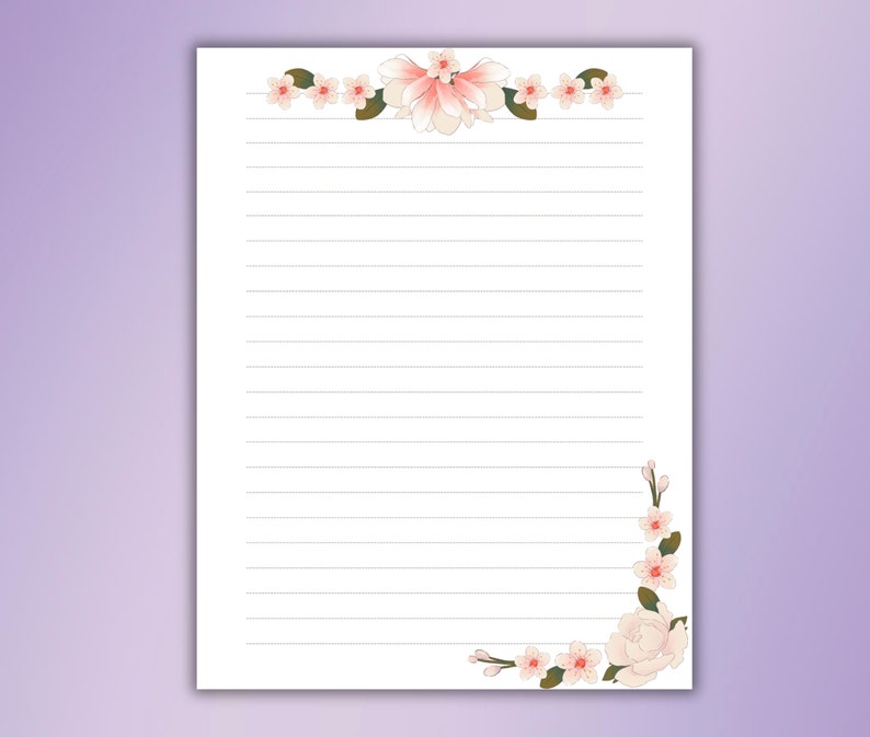 Flower Printable Stationery-floral Writing Paper Set A4/A5/US Letter ...