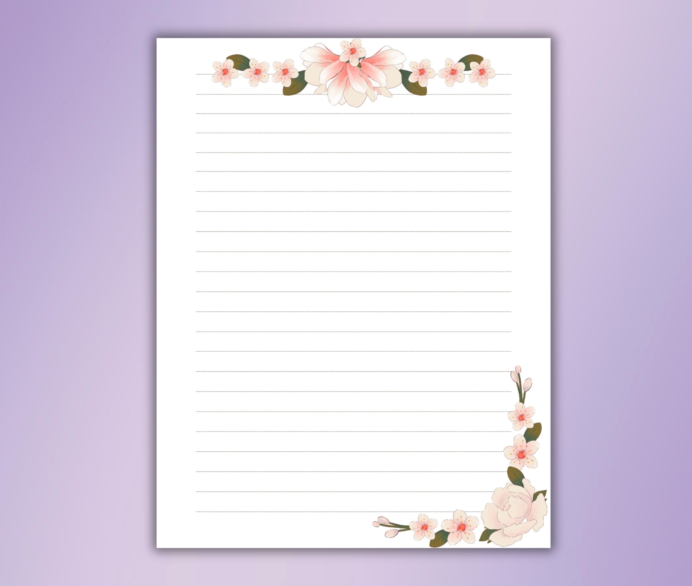 Flower Printable Stationery-floral Writing Paper Set A4/A5/US Letter ...