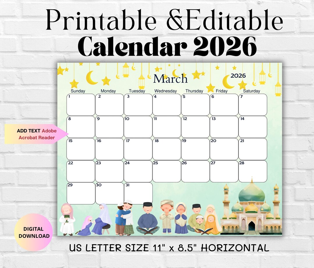 Editable Ramadan Calendar-march 2026 Islamic Muslim Printable Monthly ...