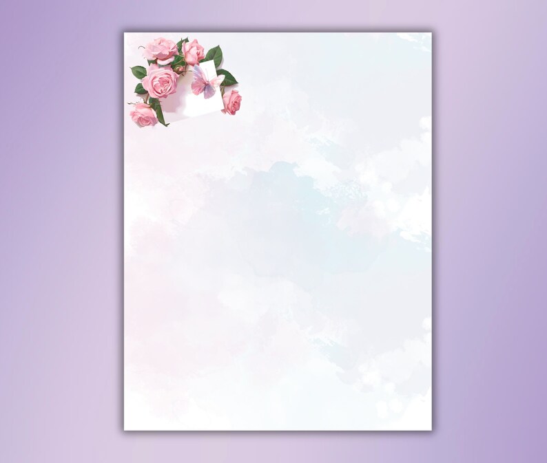 Watercolor Rose Printable Stationery-floral Stationary-botanical ...