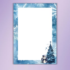 Blue Winter Printable Stationery-christmas Tree Snowman Writing Paper ...