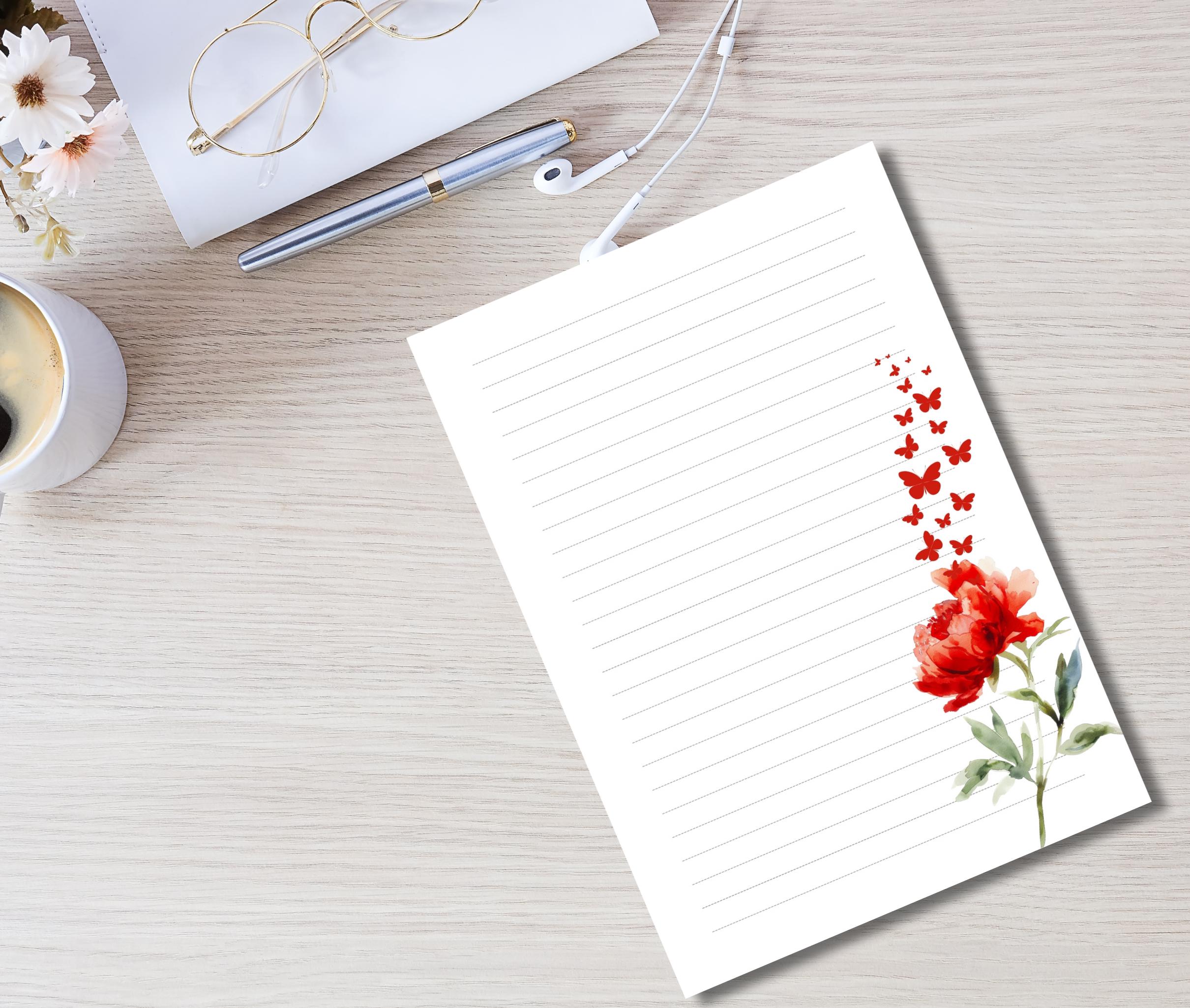 Wildflower and Butterflies Printable Stationery-summer Writing Paper ...