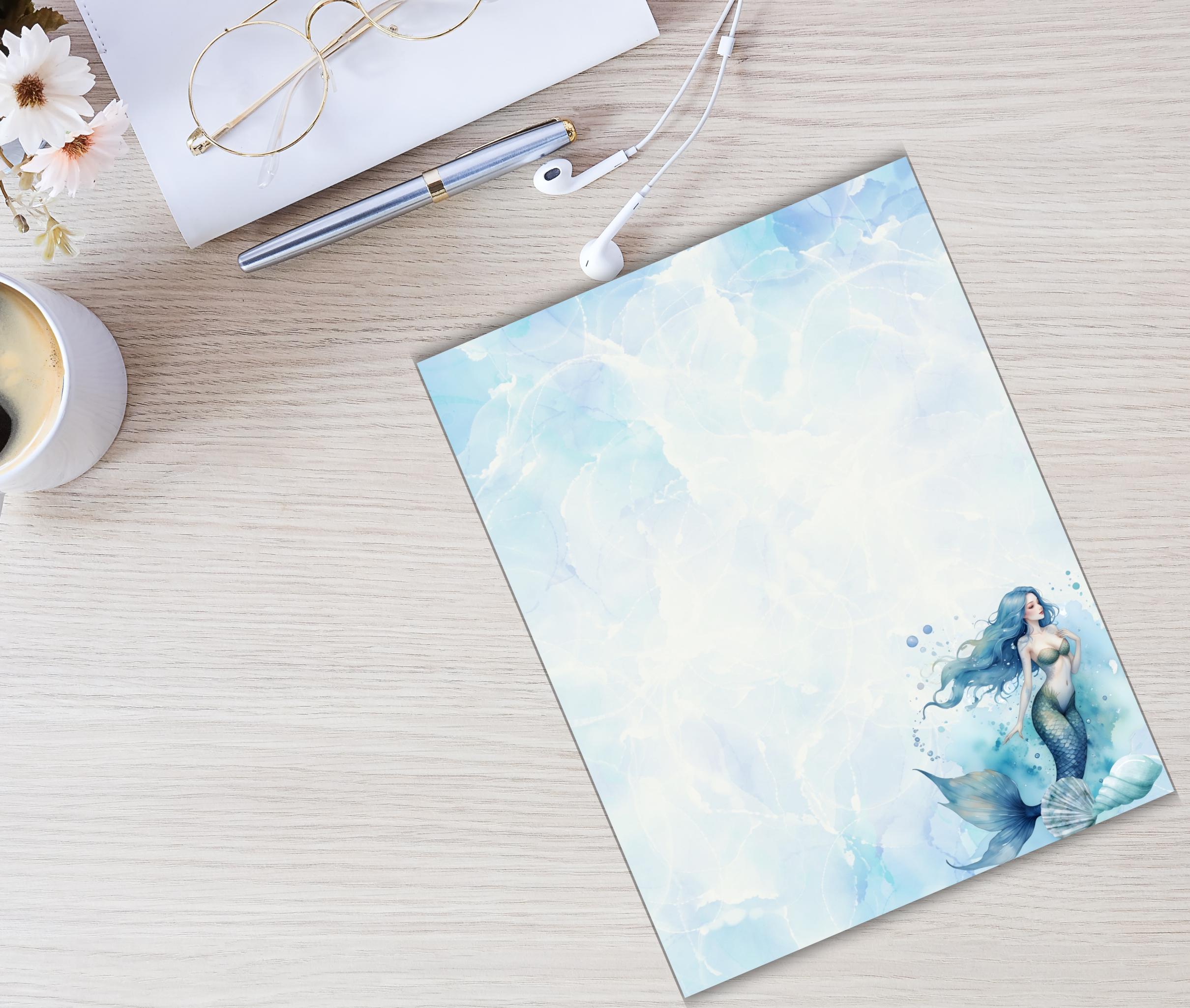 Watercolor Mermaid Printable Stationery-marine Writing Paper Set A4/A5 ...