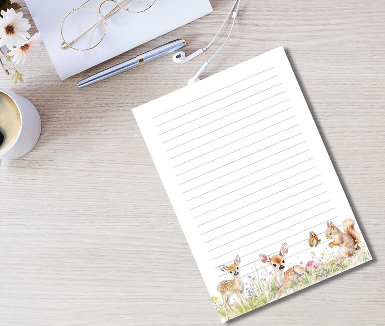 Woodland Animals Printable Stationery-forest Animal Writing Paper Lined ...