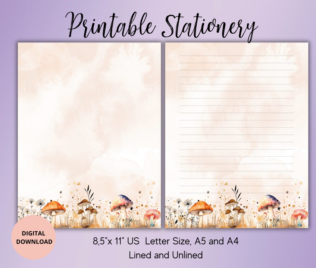 Mushroom Printable Stationery-mushrooms Stationery-floral Writing Paper ...