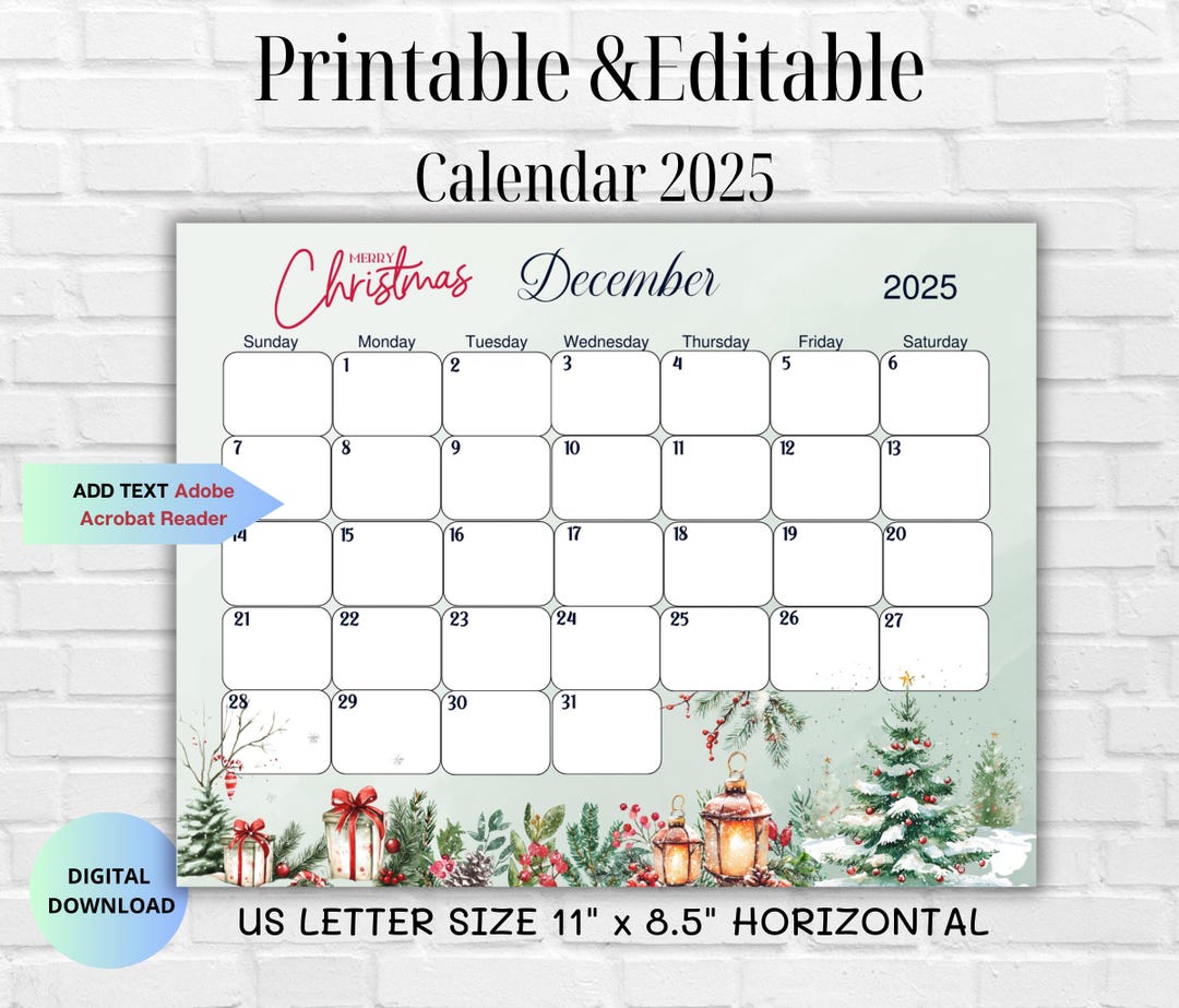 December 2025 Editable Printable Calendar-christmas Planner-instant ...
