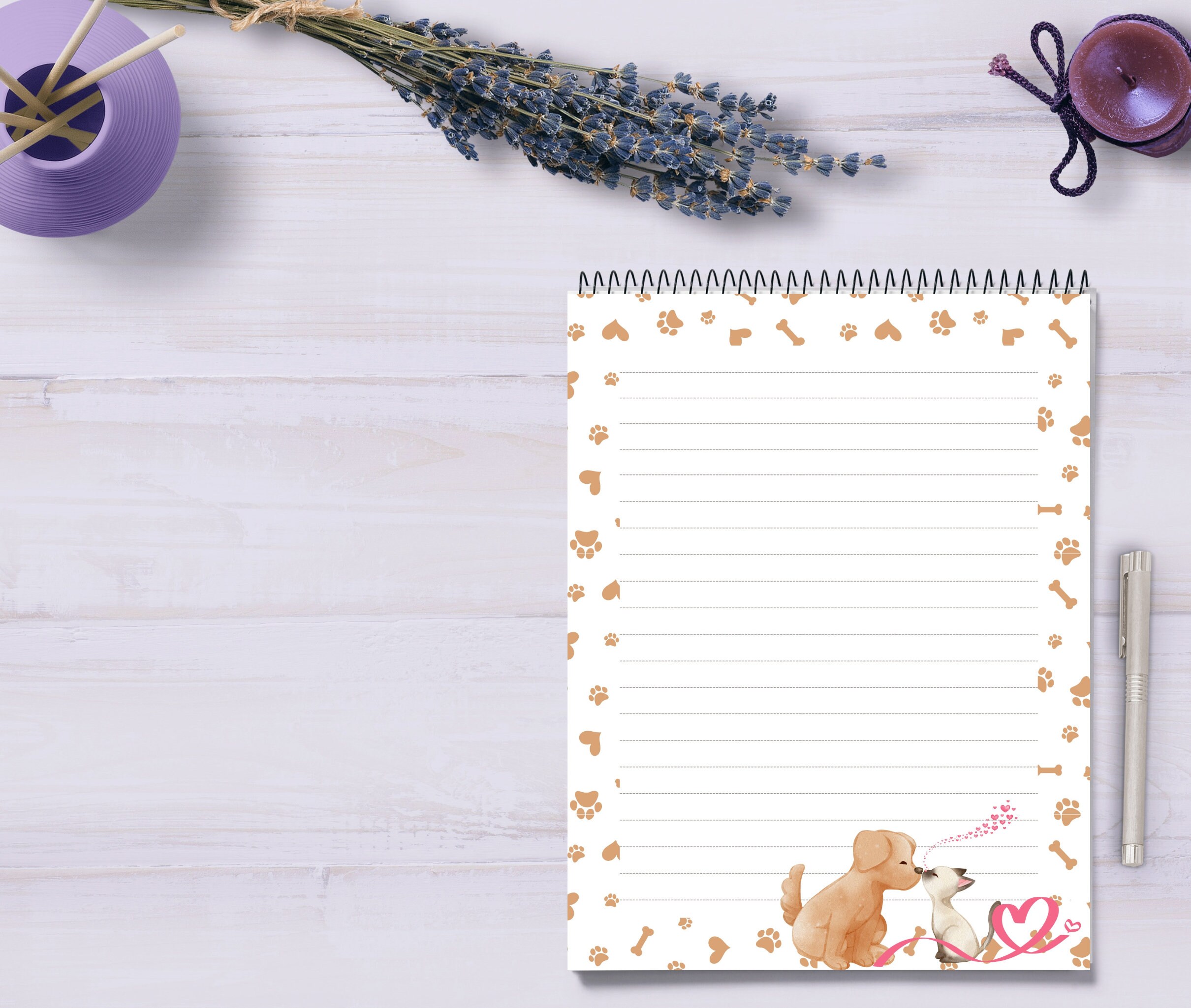 Cat and Dog Printable Writing Paper Set Unlined Lined A5/A4/US Letter ...