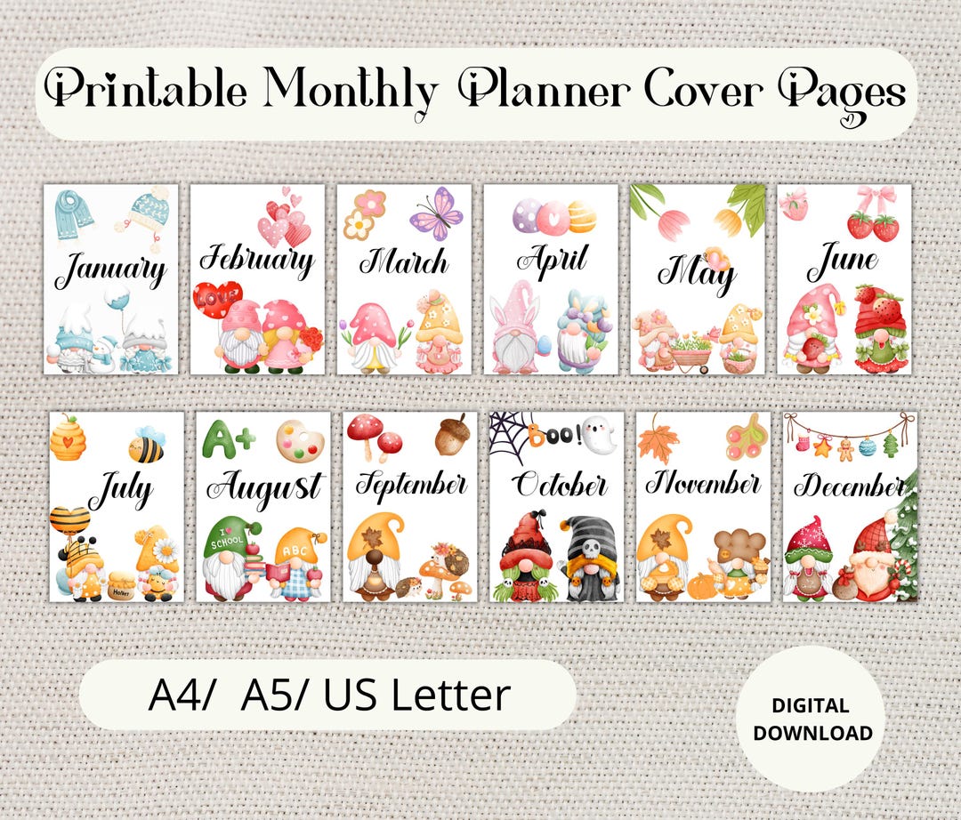 Printable 12 Monthly Planner Covers Bundle A5/A4/US Letter Journal ...