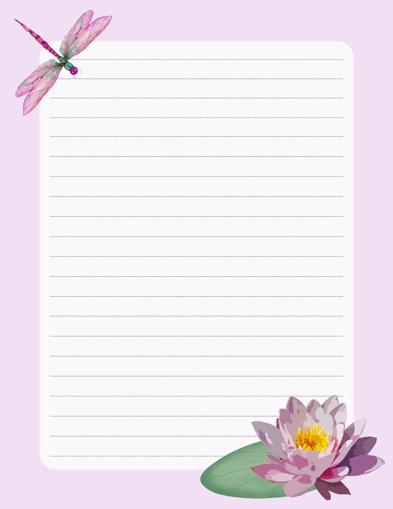 Watercolor Lotus Flower Printable Stationery,flower Stationary ...