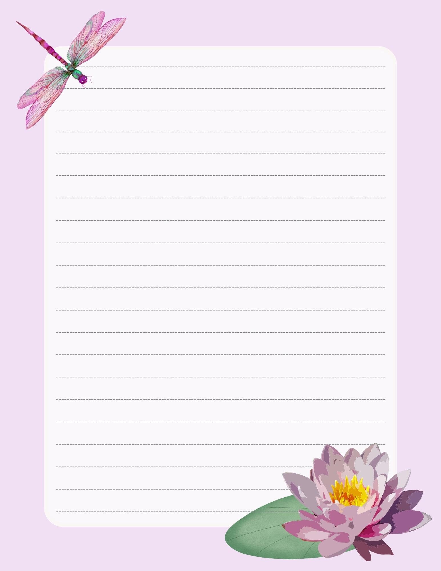 Watercolor Lotus Flower Printable Stationery,flower Stationary ...